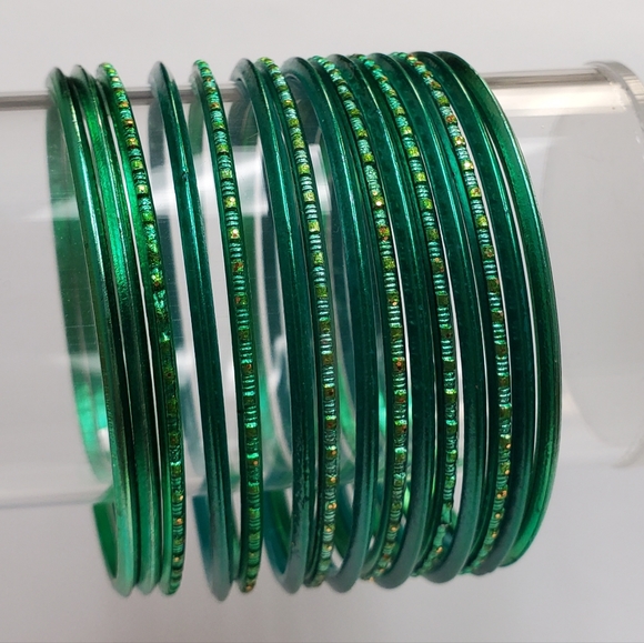 unbranded | Jewelry | Indian Bangles Green Metallic 5 For 12 Adult Size ...